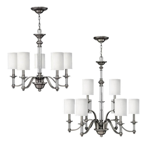 Elstead Sussex 5Lt/9Lt Chandelier E14 in Brushed Nickel - The Lighting Outlet