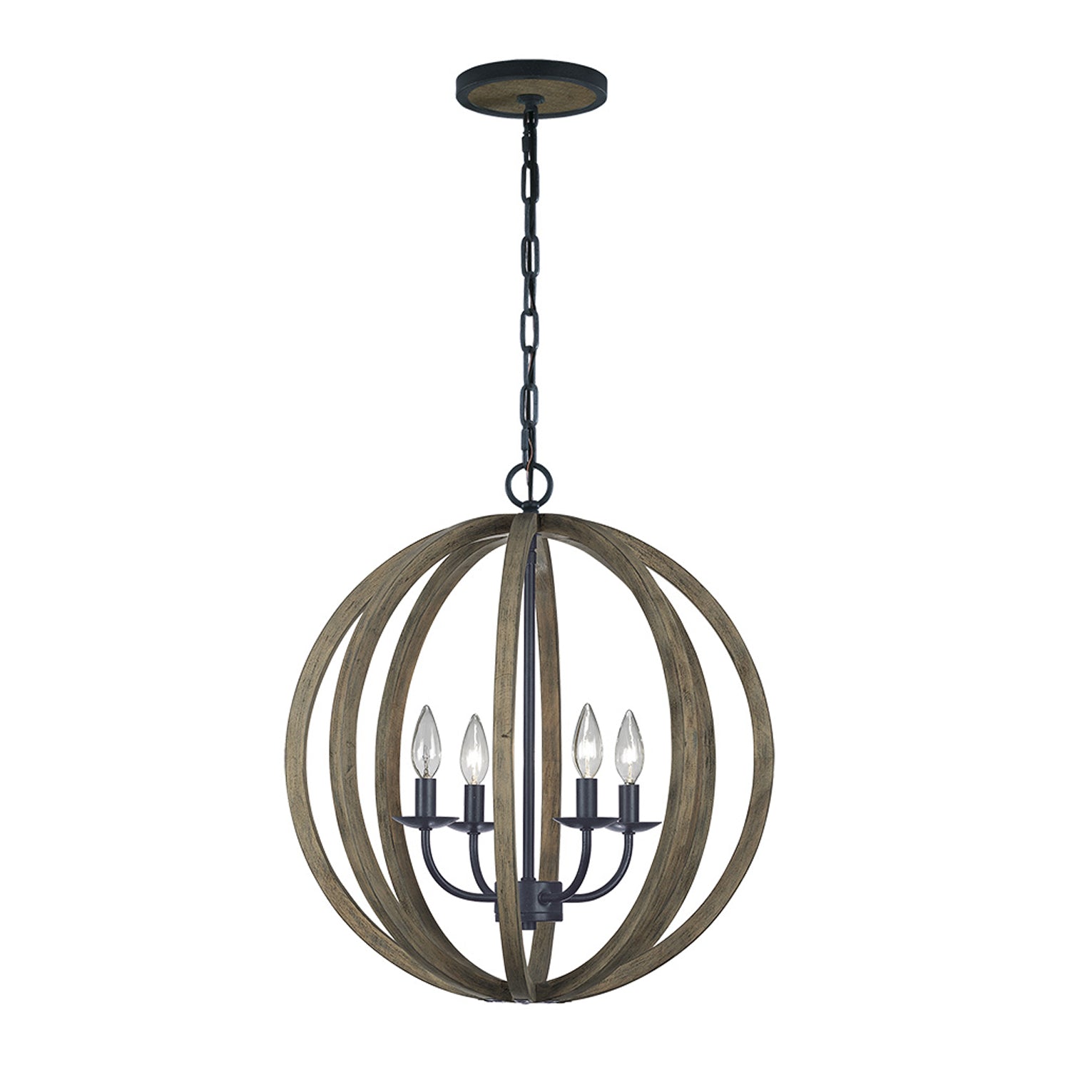 Elstead Allier 4lt Pendant light E14 Oak Wood / Forged Iron