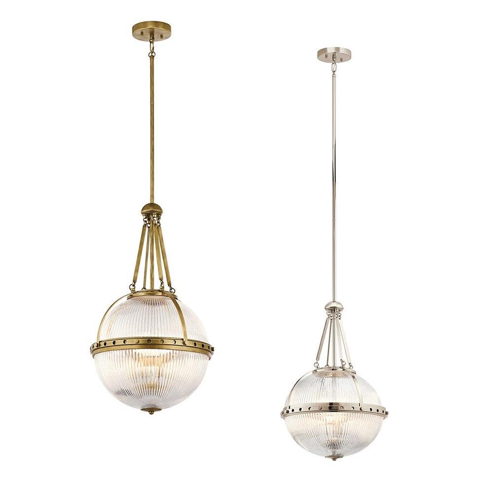 Elstead Aster 3Lt Pendant Light in Natural Brass or Polished Nickel