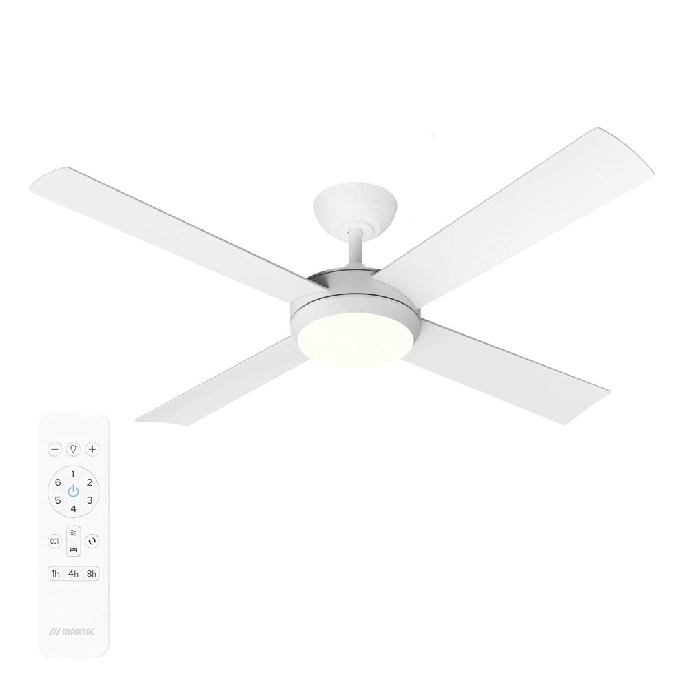 52" Quantum DC Ceiling Fan Matt White with Light MQDC1343WR Martec Lig
