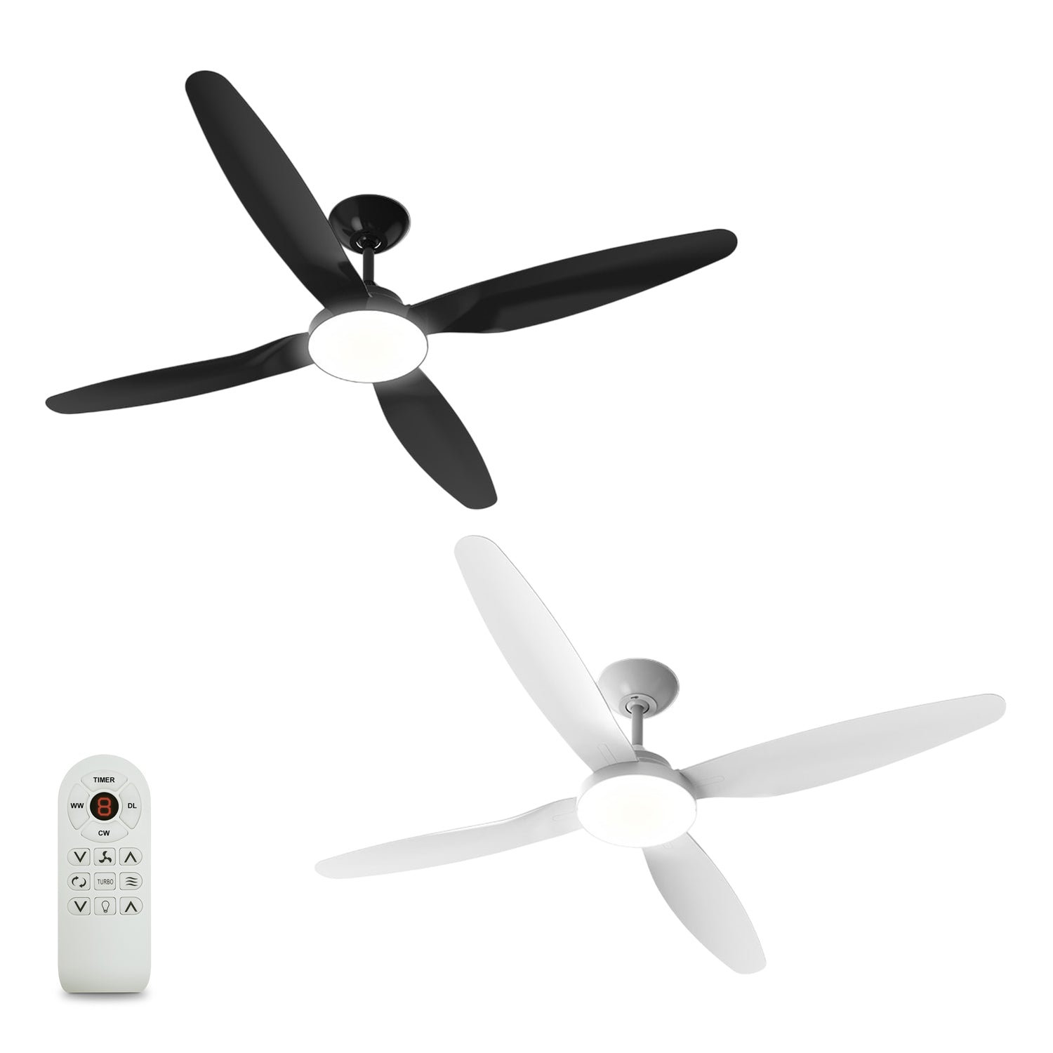 52" Venice DC Ceiling Fan Black, White with Light VENICE/52/LT Atom Li
