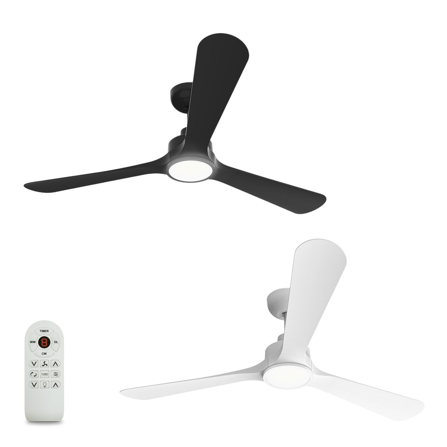 54" Keppel DC Ceiling Fan Black, White with Light KEPPEL/54/LT Atom Li