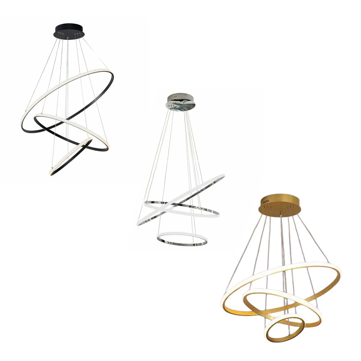 Vencha Lighting 5510123-BK-3K | Crown 3 Ring Pendant