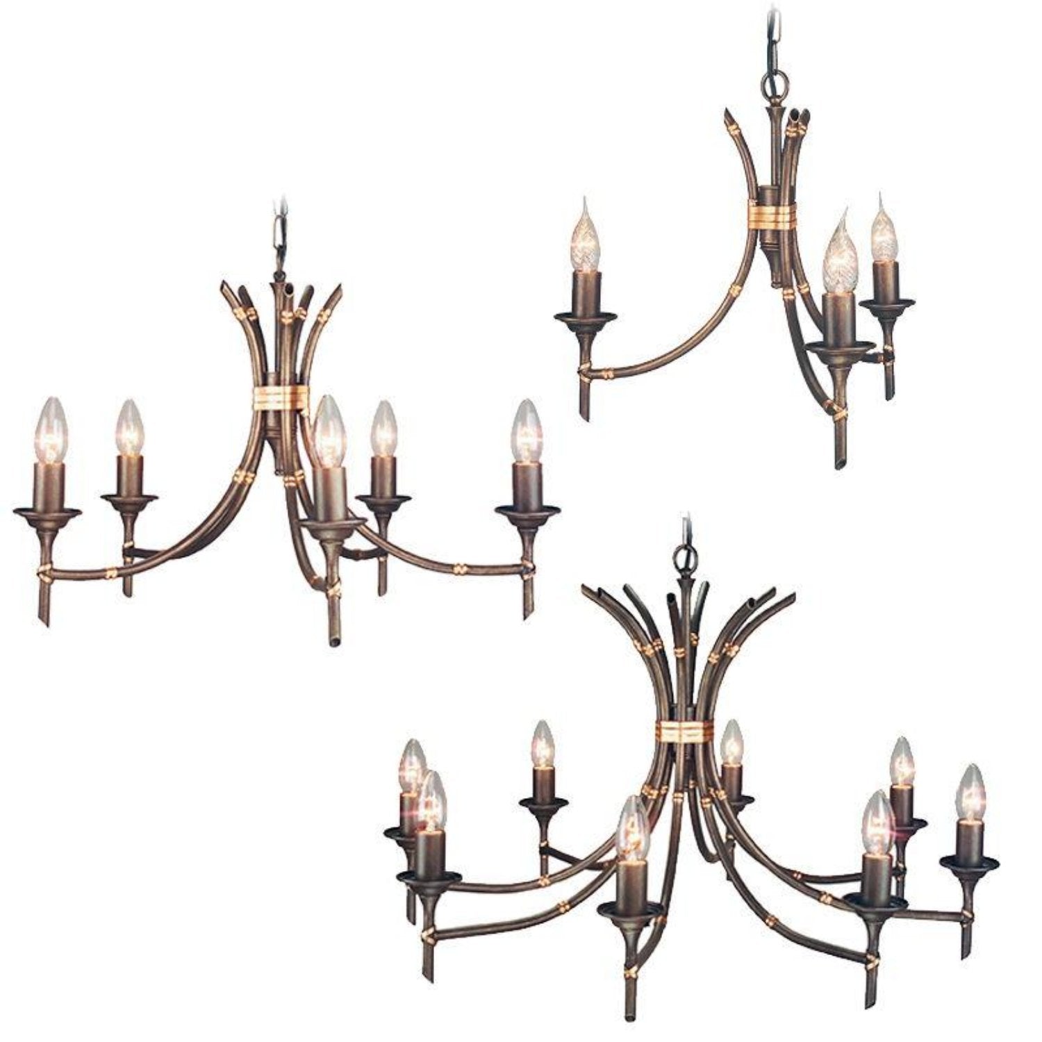 Elstead Bamboo 3Lt/5Lt/8Lt Chandelier E14 in Bronze Patina Elstead