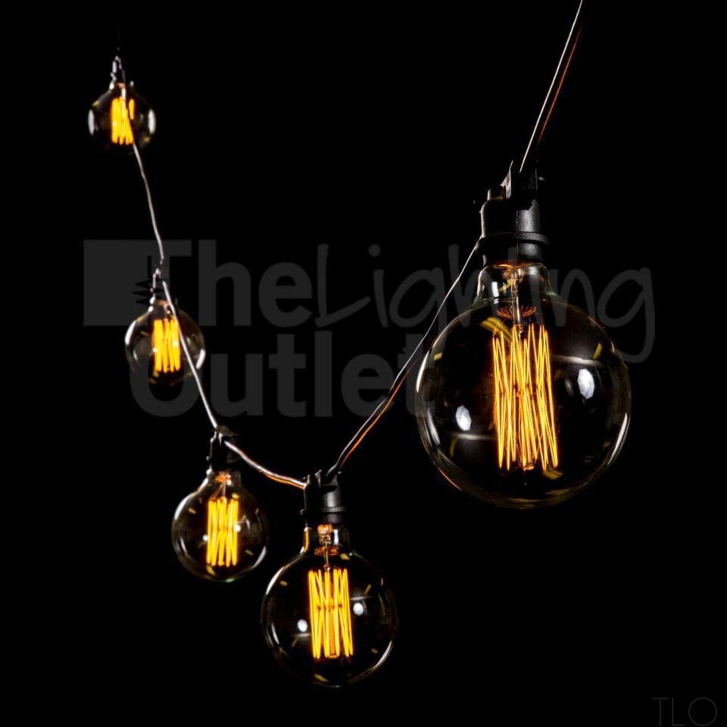 Black 10 or 20 Meter Festoon Lighting 25w Round G95 Carbon Filament ...