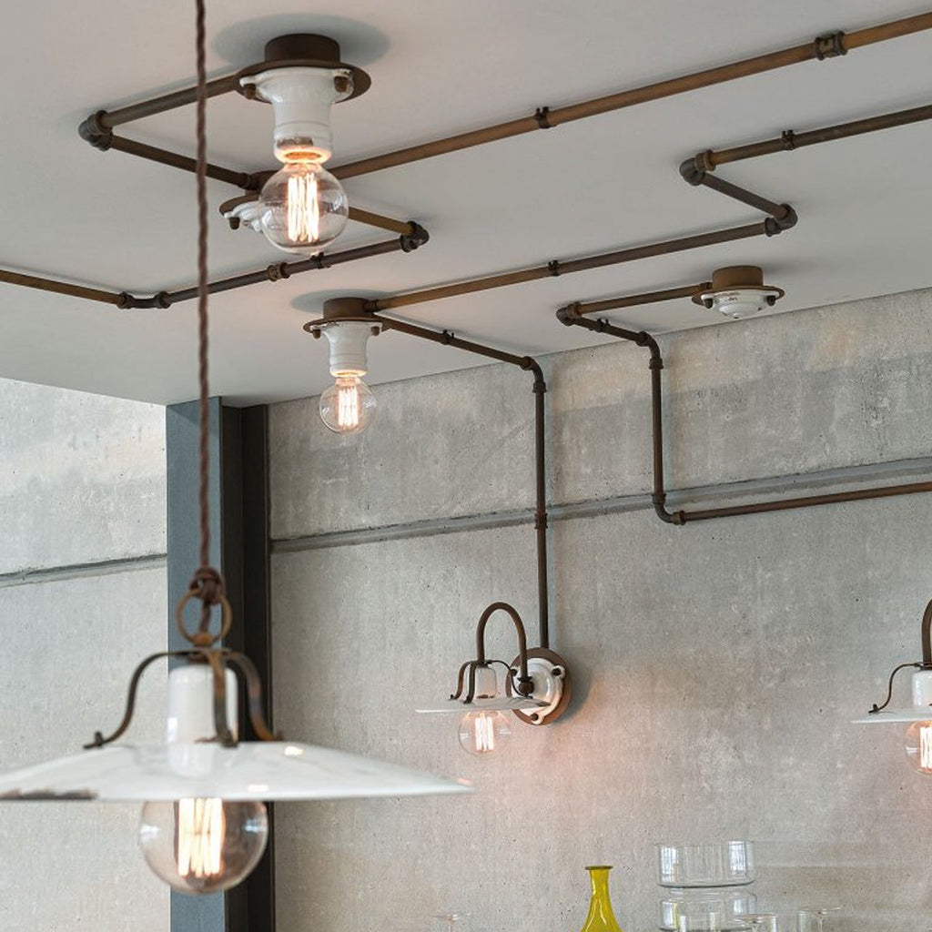 Pipes Ceiling Light 105w in Vintage White - The Lighting Outlet