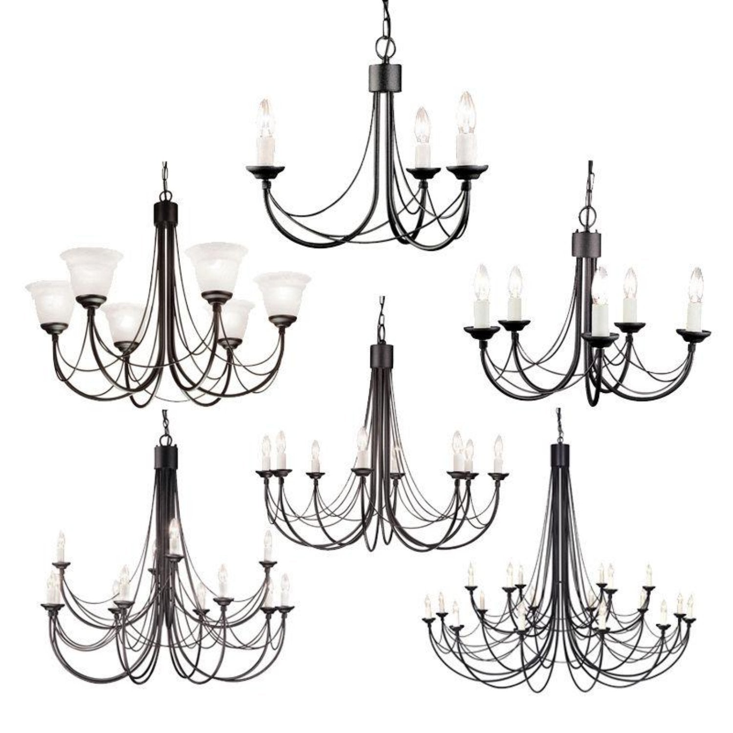 Elstead Carisbrooke 3Lt/5Lt/6Lt/8Lt/12Lt/18Lt Chandelier E14 in Black