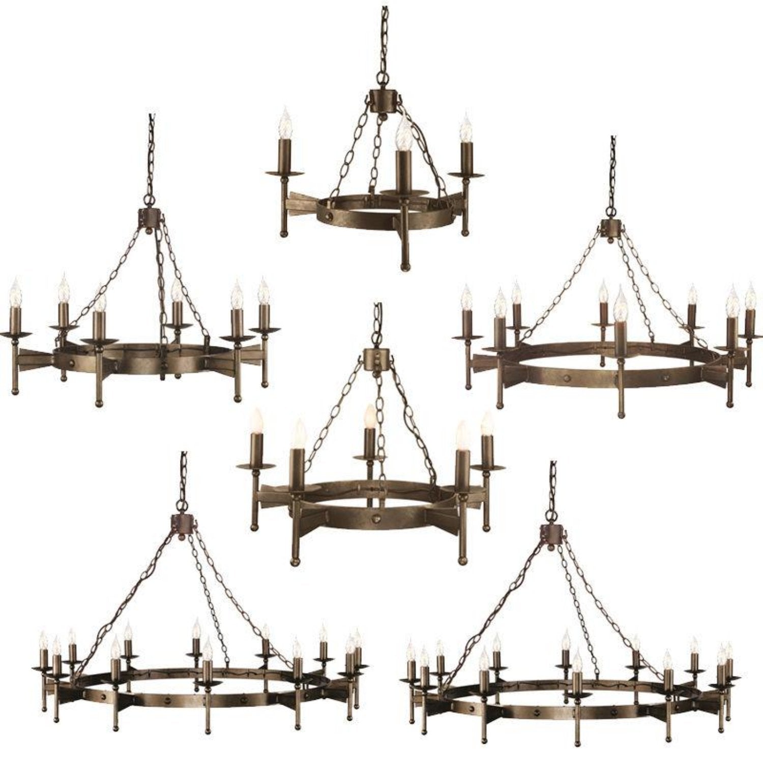 Elstead Cromwell 3Lt/5Lt/6Lt/8Lt/12Lt/18Lt Chandelier E14 in Old