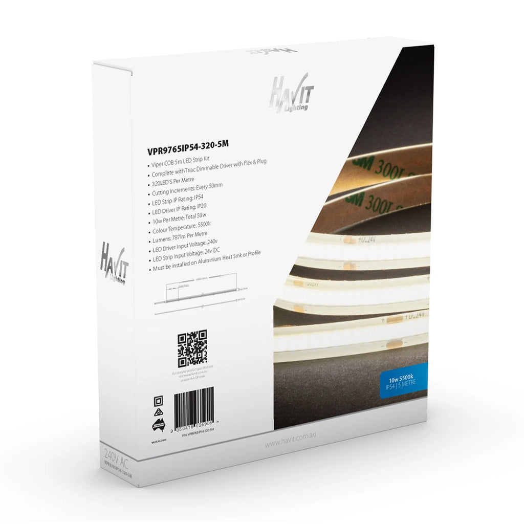 Viper COB LED Strip Kit 10w Per Metre 5m 3k, 4k, 5k Havit Lighting - V ...