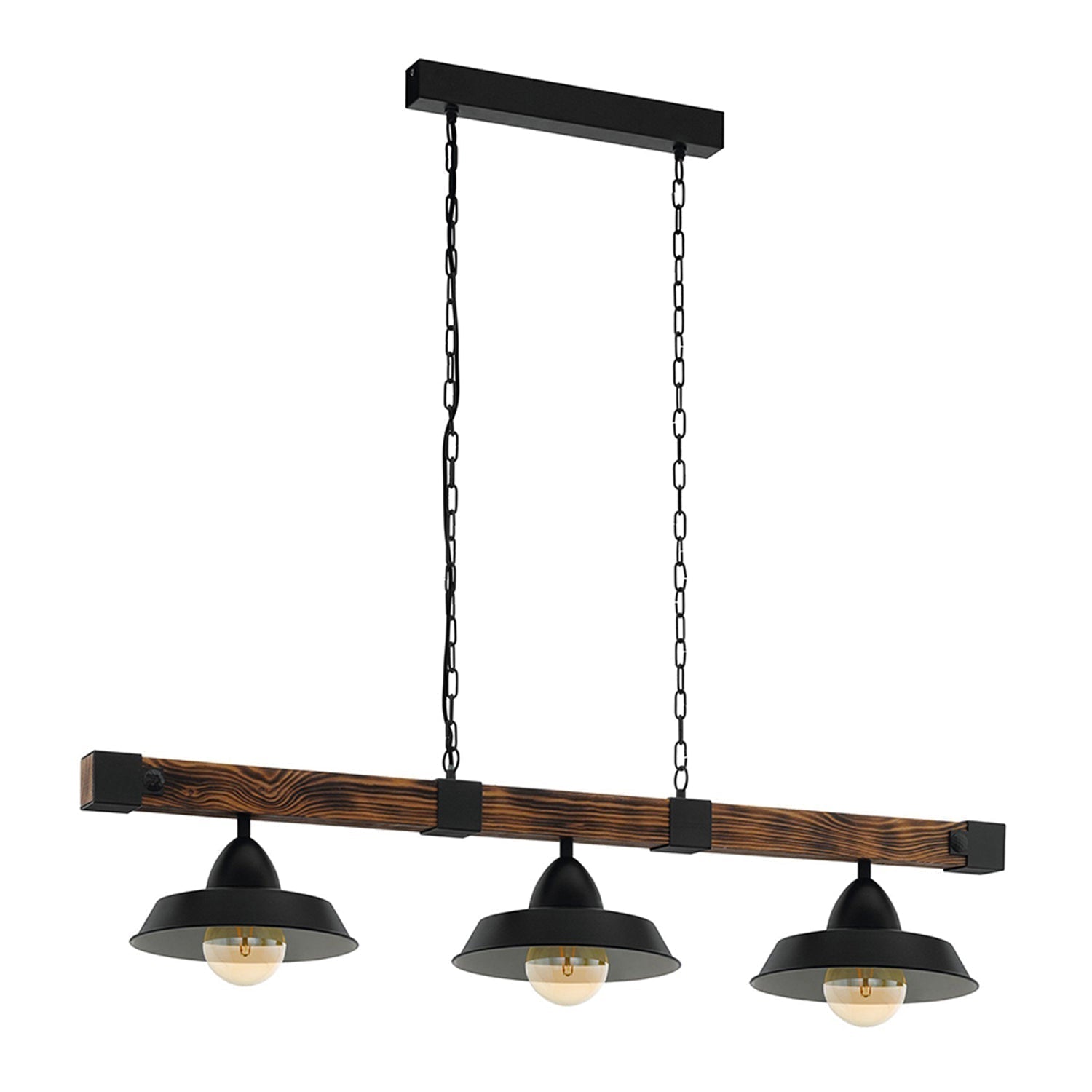 Eglo Oldbury Timber Pendant Light 2Lt/3Lt in Black and Rustic Timber