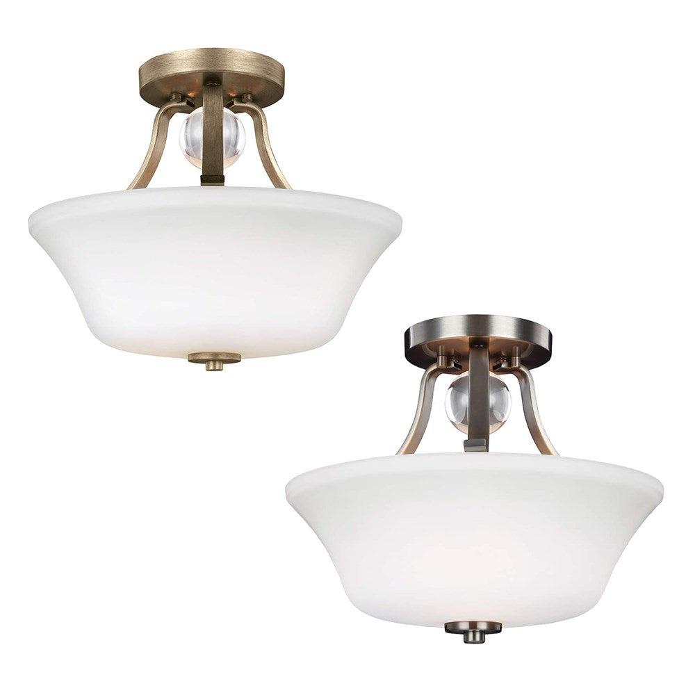 Elstead Evington Semi-Flush Ceiling Light 2Lt Sunset Gold, Satin