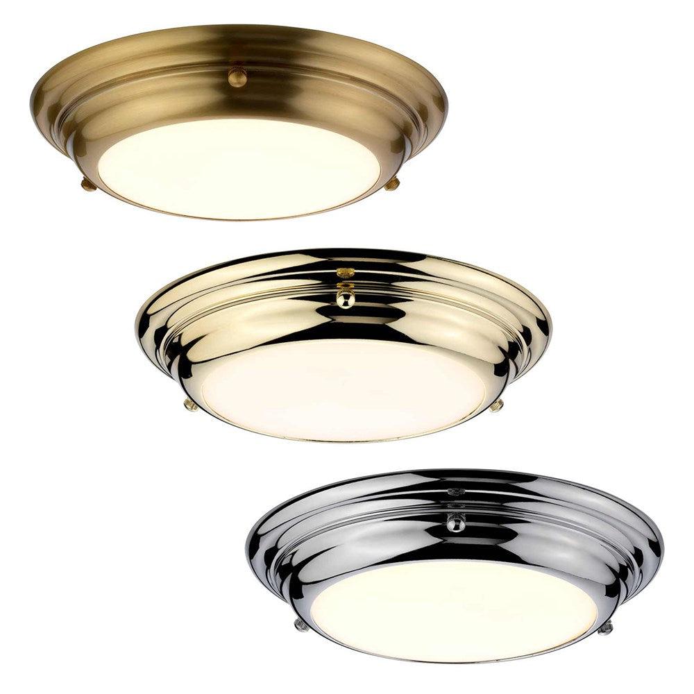 Elstead Welland Mini LED Flush Ceiling Light in Aged Brass, Polished