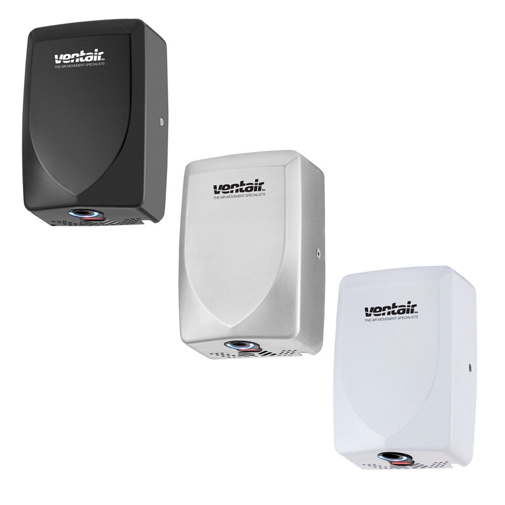 Ventair Thin Dry Wall Hand Dryers 600w in Black, Brushed Chrome or